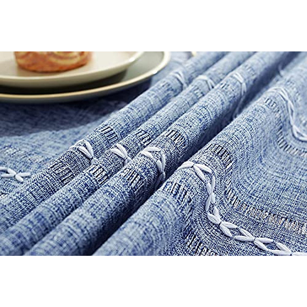 Chassic 60 x 84 inches Farmhouse Style Linen tablecloths, Wrinkle Resistant Washable Dining Room Table Cloths for Rectangle Tables - Hemstitch Blue