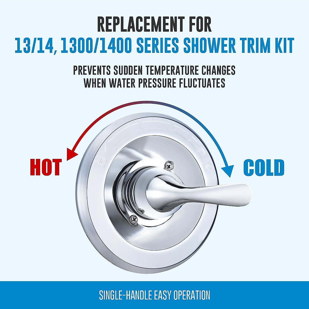 Replacement for Delta Classic 13 Series Single-Function Trim Kit, T13020 Chrome Shower Handle, Fit Delta Shower Valve R10000 Series (Cartridge Not Included)