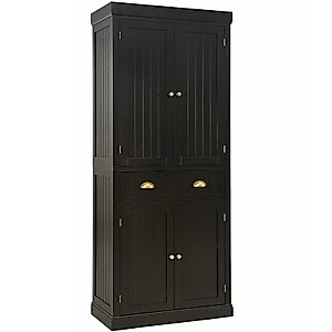 Huippy 72 inch Double Door Cupboard Freestanding Kitchen Pantry Cabinet with Four Adjustable Shelves and One Large Drawer for Kitchen Living Room Bedroom Hallway Home Office Storage (Espresso)