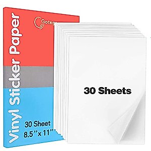 Sticker Paper for Inkjet Printer 30 Sheets Sticker Paper Glossy Waterproof - Size 8.5''x11" A4 - Inkjet & Laser Printer