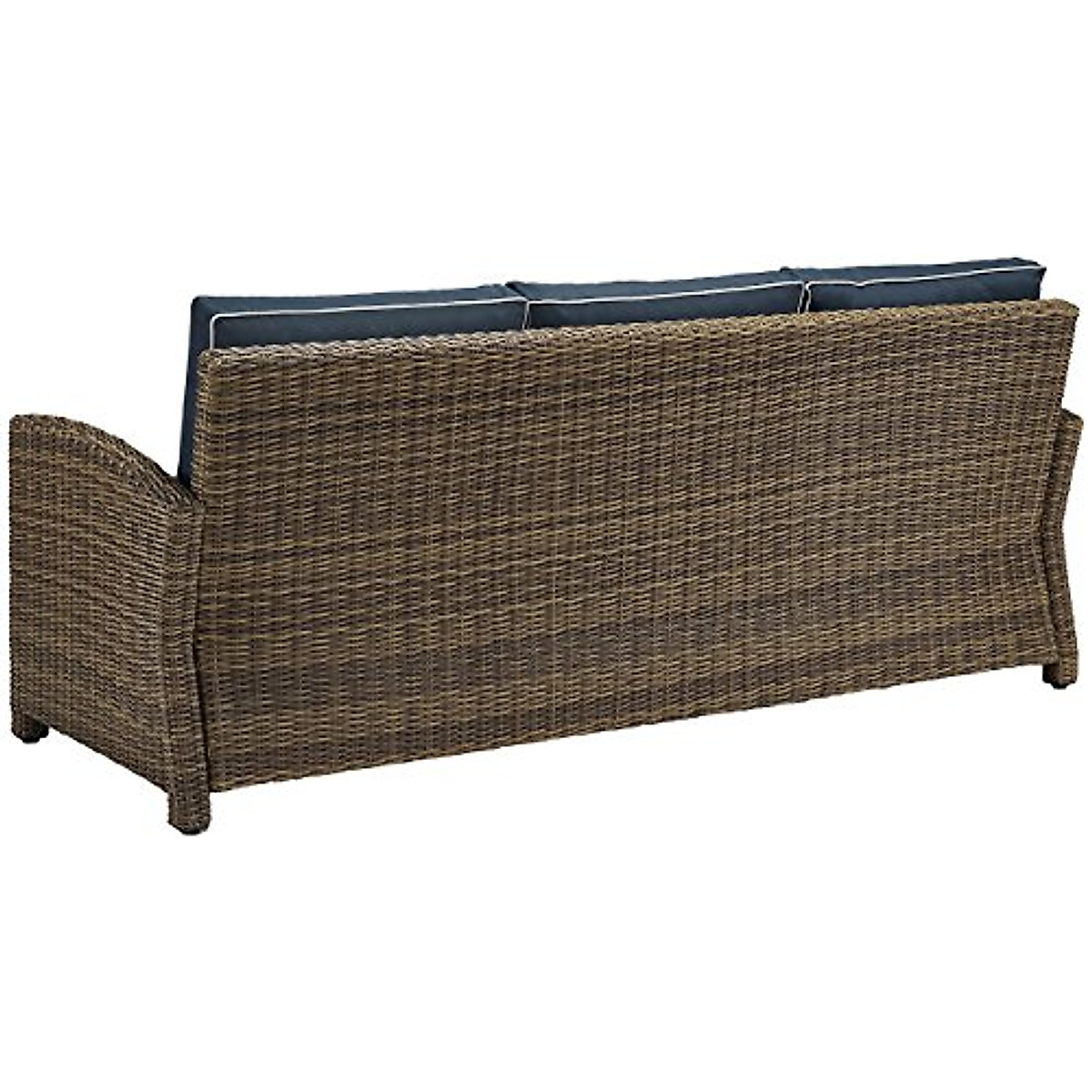 Crosley Furniture Bradenton 5-Piece Outdoor Sofa Patio Furniture Set, Wicker Conversation Sets for Porch, Brown with Navy Cushions