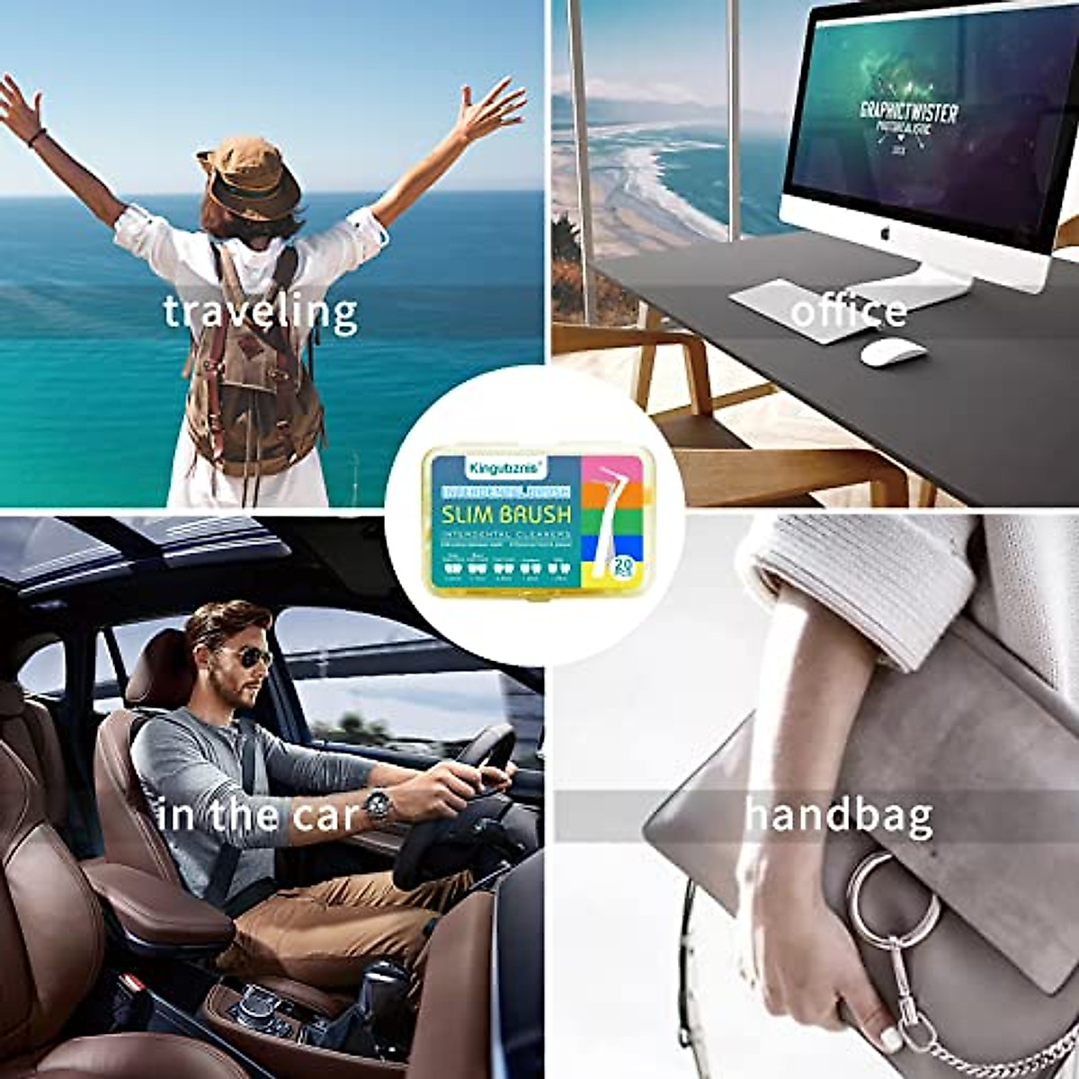 Kingubznis 80 Count Interdental Brush Cleaner Dental Brushes Toothpick Tooth Flossing Head Oral Dental Hygiene Brush Interdental Angle Brushes with Portable (Yellow, Micro Tight Teeth)