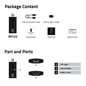 Narvitech NS120, External Capture Card. 120 FPS Capture, Stream and Record in 4K30 or 1080P120 with Ultra-Low Latency on PS5, PS4, Xbox Series X/S, Switch, in OBS and More, on PC and Mac.