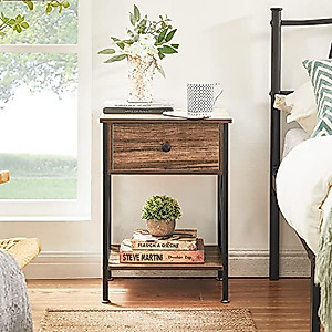 VECELO Set of 2 Nightstands X-Design Side Night Stand Storage Shelf with Bin Living Room Bedroom,Vintage Brown, End Table with Drawer