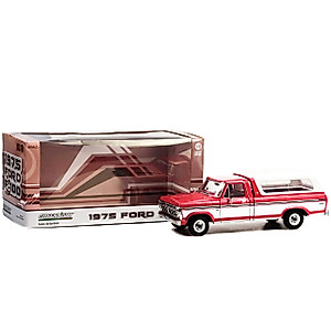 Greenlight Collectible 1975 Ranger Pickup Truck with Deluxe Box Cover Apple Red with Wimbledon White 1/18 Diecast Model Car by Greenlight 13620