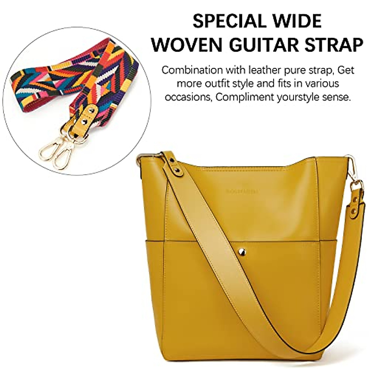 BOSTANTEN Women's Leather Designer Handbags Tote Purses Shoulder Bucket Bag Yellow