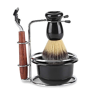 4Pcs Shaving Kit, Mens Shaving Brush Set for Men Gift, Includes Manual Razor + Stainess Steel Stand Holder + Shaving Brush+ Shaving Bowl, Great Gift Options for Your Man, Husband, Father or Brother