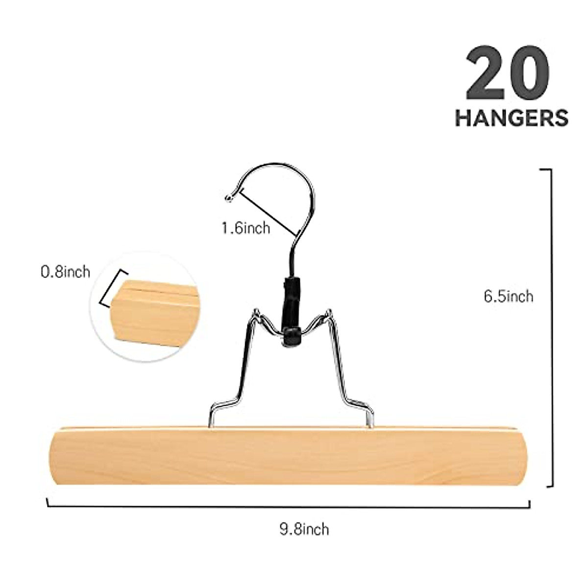 Nature Smile Wooden Clamp Pants Skirt Hair Extension Hangers(20Pcs Natural)