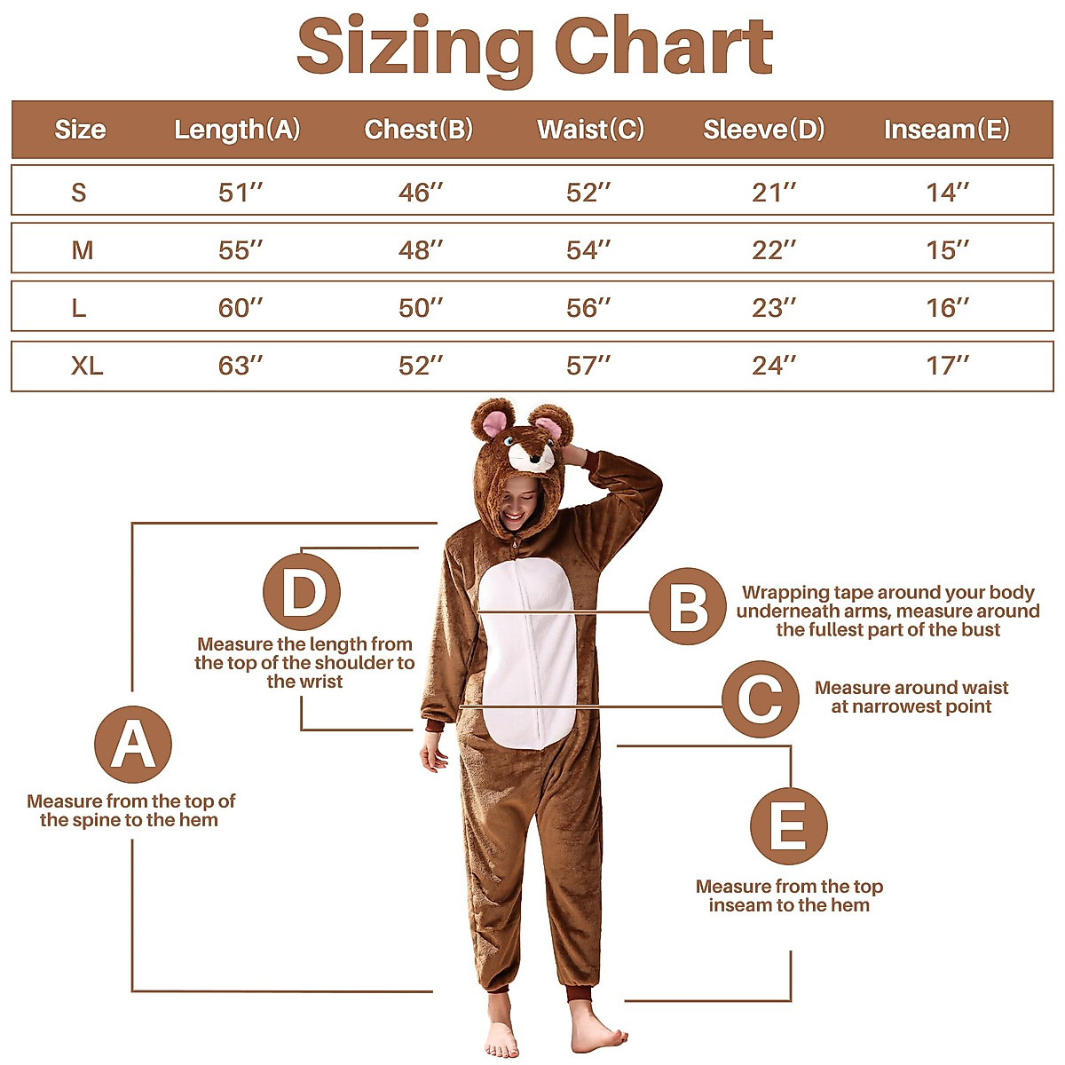 EJsoyo Onesie Adult Reindeer Costume Dinosaur Sleepwear Animal Lion Mouse Cosplay Pajama Teens Halloween Costume (Large, Brown Mouse)