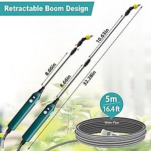 SideKing Battery Powered Sprayer Wand, New Upgraded 23.6inch Electric Sprayer Telescopic Wand with Battery Indicator, 16.4FT Hose, 3 Mist Nozzles, Rechargeable and Portable Spray Wand for Gardening