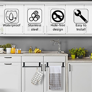 2PCS Cabinet Door Towel Bar, 9 Inch Long Dishwashing Towel Rack, Stainless Steel Towel Holder, Over The Door Hand Towel Hanger for Kitchen Bathroom Cupboard (White)