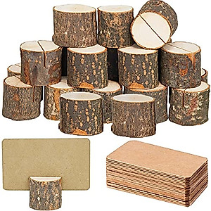 15Pcs Premium Wood Place Card Holders and 30Pcs Kraft Table Place Cards, Rustic Table Number Holders, Table Name Card Holder, Table Sign Stand, Picture Photo Holders for Wedding Party Bridal Shower Baby Shower