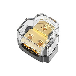 X AUTOHAUX 1pcs 0/2/4 Gauge in 4/8 Gauge Out 2 Way Copper Stereo AMP Power Ground Distribution Block for Car Audio Splitter