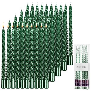 MTLEE 40 Pcs 10 Inch Spiral Taper Candles Dripless Twisted Tapered Candles Wedding Dining Table Centerpieces Unscented Smokeless Long Candles for Wedding Birthday Home Party Decoration(Green)