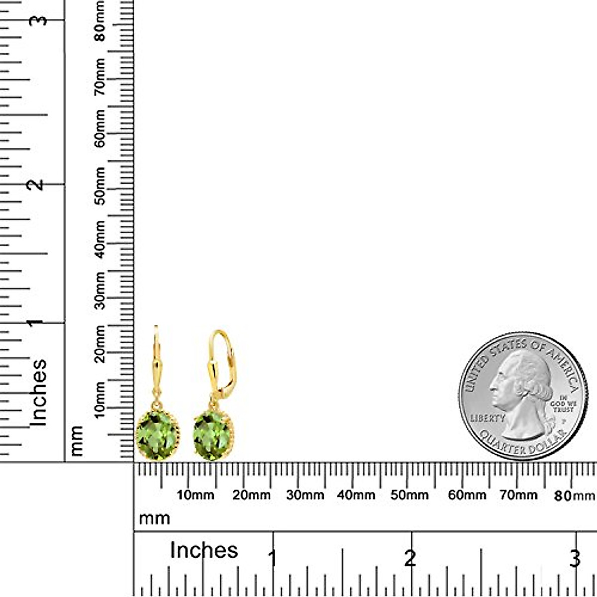 Gem Stone King 18K Yellow Gold Plated Silver Green Peridot Leverback Dangle Earrings For Women (4.20 Cttw, Gemstone August Birthstone, Oval 9X7MM)