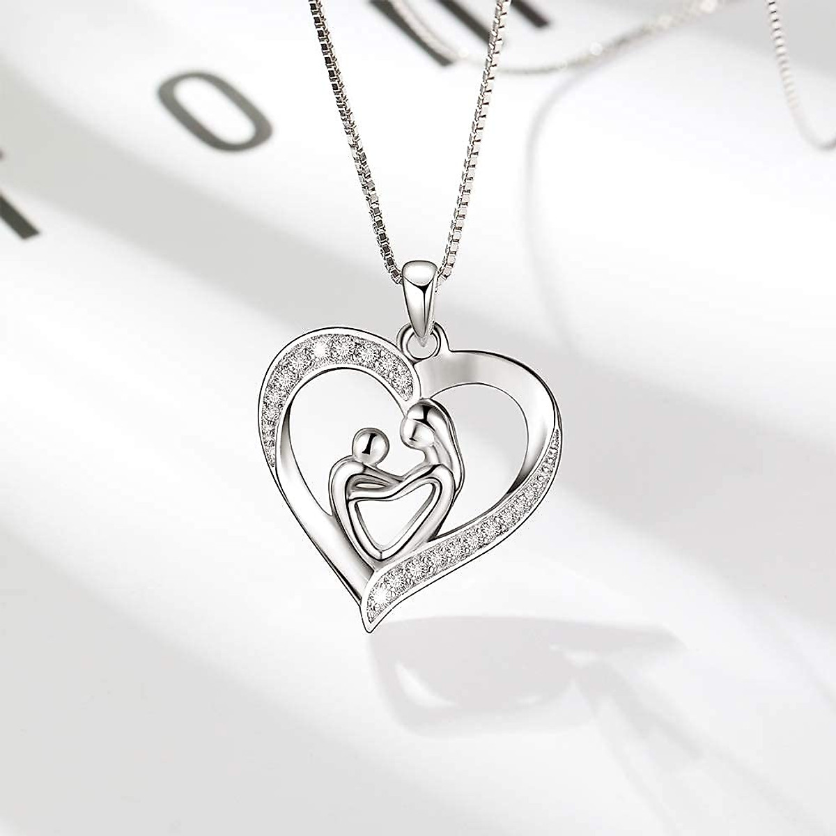 ABBGIABBW 925 Sterling Silver Mother and Daughter Love Heart Pendant Necklace Mom Daughter Jewelry Gifts for Women