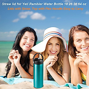 Straw lid for Yeti Rambler 18 26 36 64 oz, Lid with Straws and Flexible Handle, Replacement Cap for Yeti 18oz 26oz 36oz 64oz Rambler Water Bottle Straw Cap, Sandstone Pink