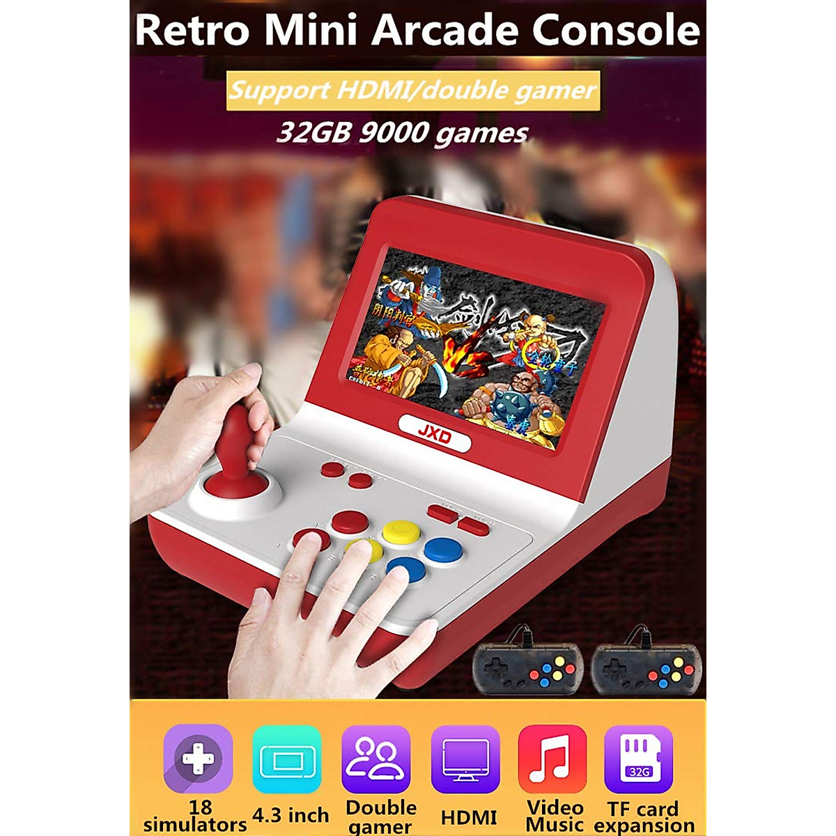 New JXD classic nostalgia big rocker retro Multiplayer mini arcade console Dual-core 32GB build in 9000 games more than 10 simulators such as mame/CPS/arcade mp3 mp4
