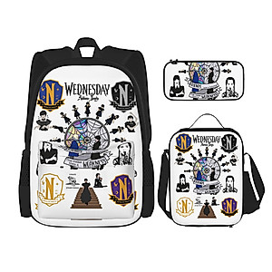 Wednesday Backpacks set 3d Casual Light Weight Backpack Bookbag 3 pice with lunch box lunch bag And pencil case pencil bag For Girls Boys Teens