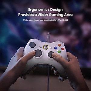 VOYEE PC Controller, Wired Controller Compatible with Microsoft Xbox 360 & Slim/PC Windows 10/8/7, with Upgraded Joystick, Double Shock | Enhanced (White)