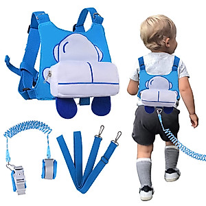 FENYAN Toddlers Leash + Anti Lost Wrist Link, 4 in 1 Baby Safety Harness Leash, Cute Astronaut Kid Walking Leashes, Child Safety Leash for Toddler Boys (Blue)