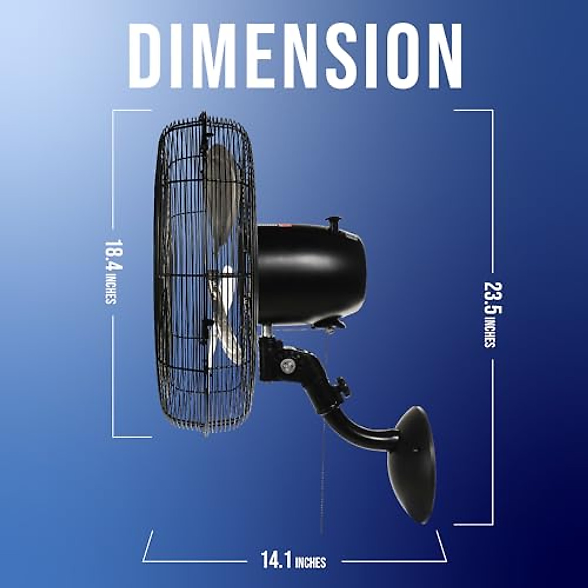 Tornado 16 Inch Pro Series High Velocity Oscillating Wall Mount Fan For Industrial, Commercial, Residential Use 3 Speed 2850 CFM UL Safety Listed