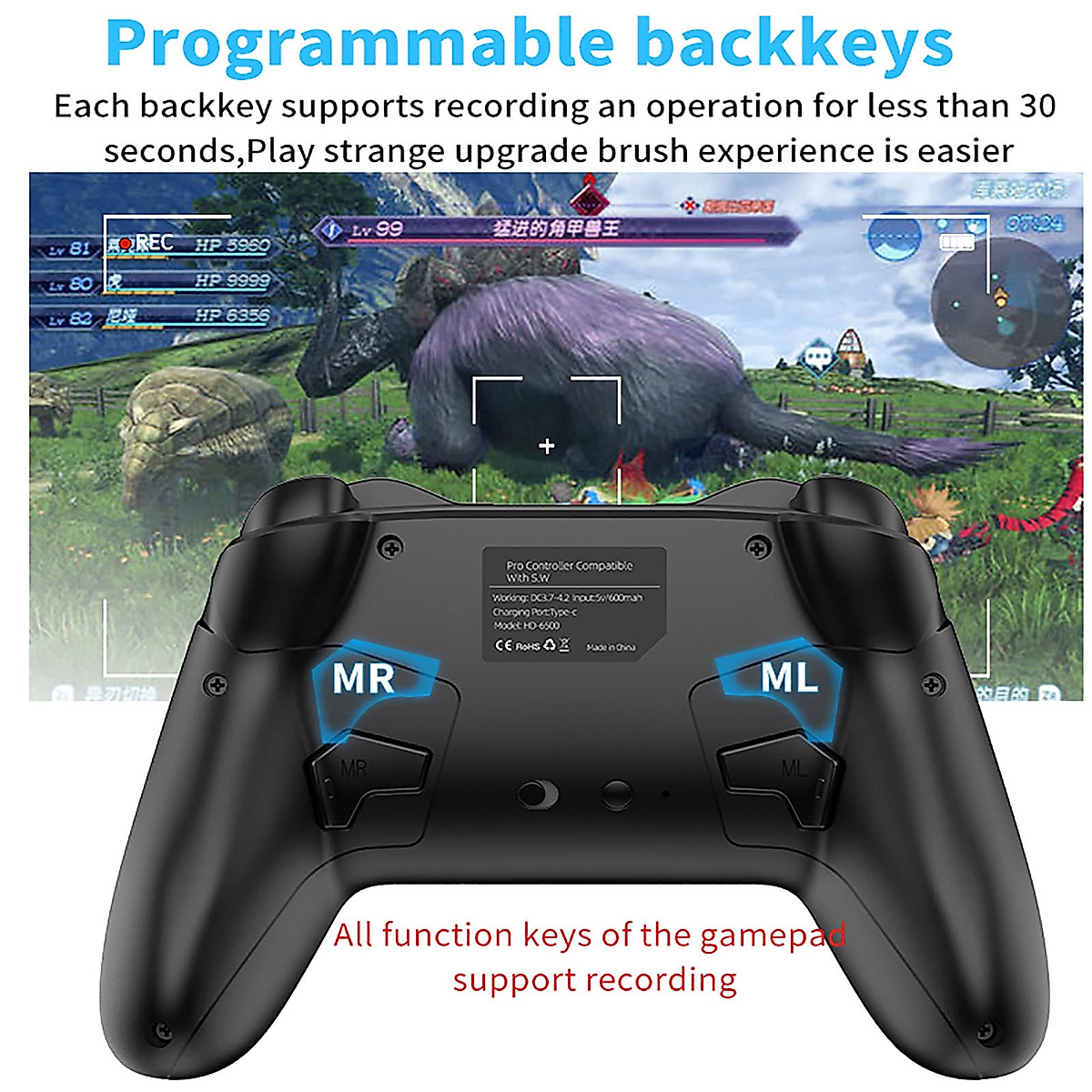 Bluetooth Controller for Switch/Mac/PC/Steam/Mobile Phone/iOS/Android//TV/iPad/Table/Apple Arcade MFi Games, switch pro controller wireless with Adjustable Dual Motion,Turbo,Macros,6-Axis,Wake Up for Black Myth: Wukong