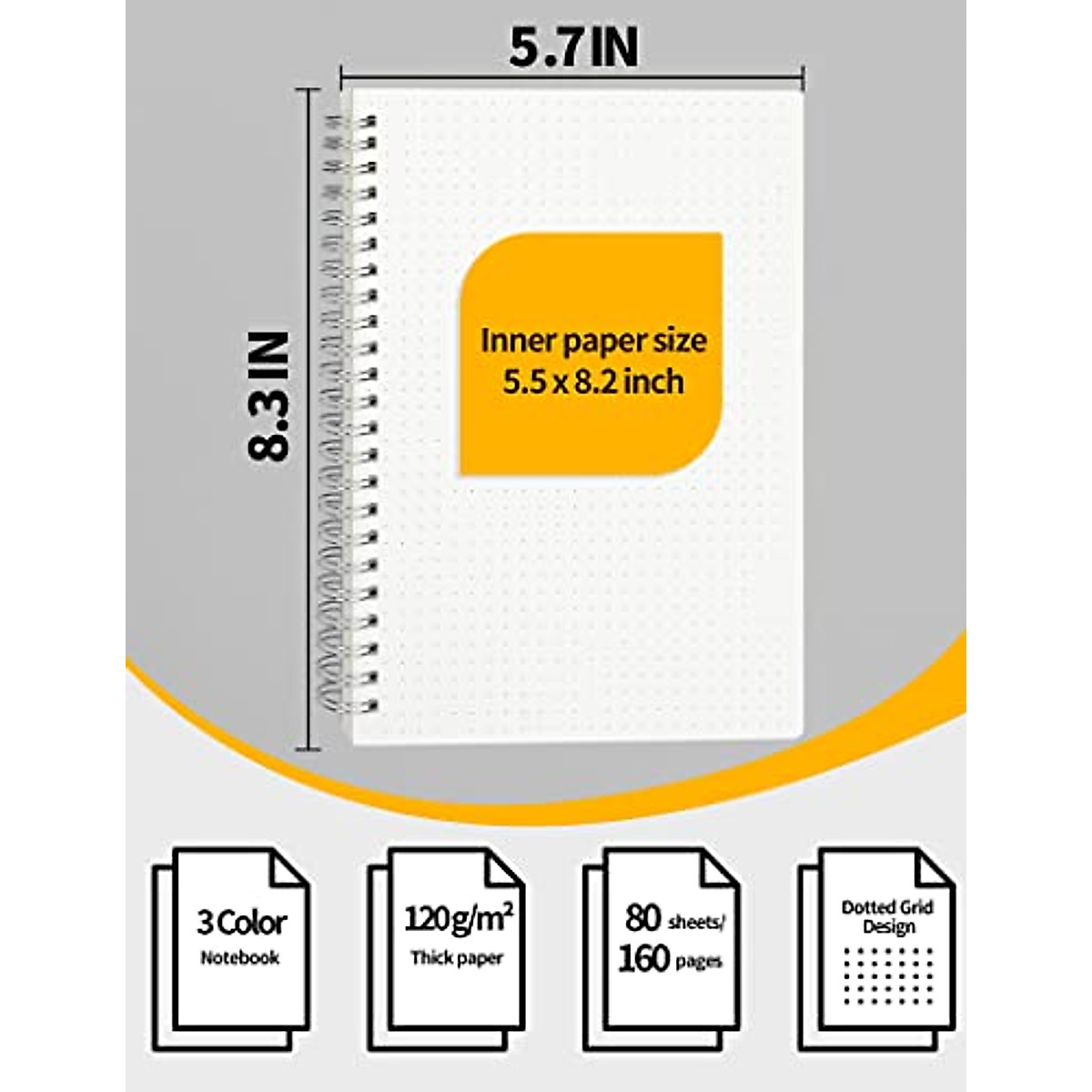 SUNEE Dotted Journal Spiral Notebook - A5 Spiral Bullet Journals with 120gsm Thick Dotted Paper, 3 Pack Dot Grid Notebook Giftable Journal for Women for School, Office, Artist Writing/Drawing, 80 Sheets, 5.7" x 8.3", Blue, Pink, Transparent