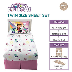 Franco DreamWorks Gabby's Dollhouse Kids Bedding Super Soft Sheet Set, 3 pcs, Twin