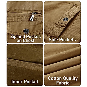 EKLENTSON Mens Cargo Jackets Men Military Windbreaker Cotton Jacket Mens Winter Bomber Jacket Khaki 2XL