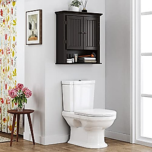 UTEX Bathroom Cabinet Wall Mounted, Wood Hanging Cabinet, Wall Cabinets with Doors and Shelves Over The Toilet for Bathroom,Espresso