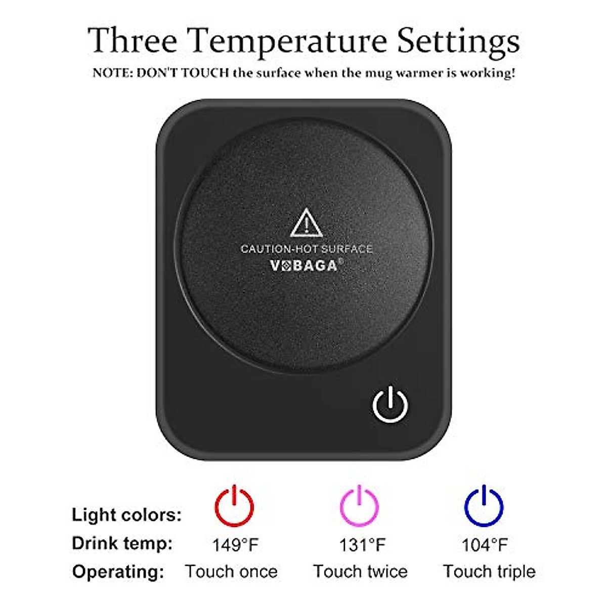 VOBAGA Coffee Mug Warmer, Electric Coffee Warmer for Desk with Auto Shut Off, 3 Temperature Setting Smart Cup Warmer for Heating Coffee, Beverage, Milk, Tea and Hot Chocolate (No Cup)