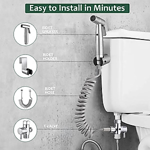 JiGiU Bidet Sprayer for Toilet Handheld Bidet Sprayer Set Stainless Steel Spray Gun and Shower Sprayer Shattaf Toilet Attachment with Hose Easy to Install for Feminine, Baby Cloth, Diaper, Pet or Car
