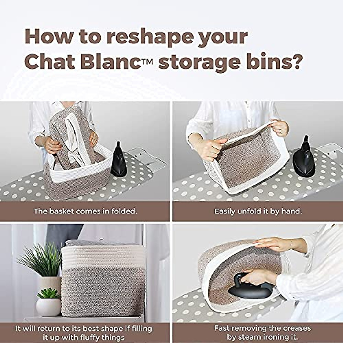 Cotton Rope Basket for Storage | 15"x10"x9" Set of 3 Large Storage Baskets for Organizing with Handles, works as Cloth Baskets, Blanket Basket, Big Woven Laundry Basket or Black Toy Bin like White Wicker Laundry Baskets