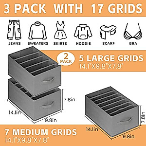 Criusia 3 Pack Large 17 Grids Closet Organizers and Storage with Handles and 6 Pack 58 Cell Sock Underwear Organizer Dividers
