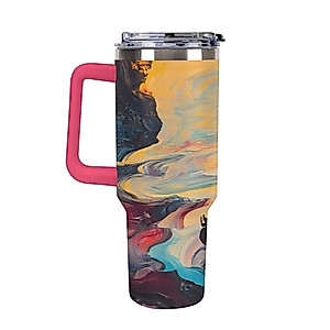 Meditation in Psychedelic River 40oz Water Bottle Double Wall Insulated Tumbler with Handle Leakproof Travel Mug Light Rose Red-style