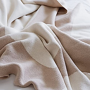 Lumi Living 100% Soft Cotton Modern Minimal Abstract Shapes Knit Throw Blanket New(Neutral / Cream)