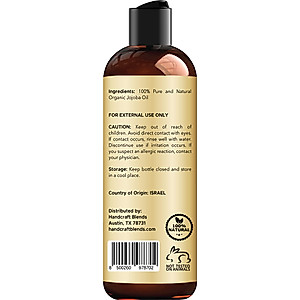 Handcraft Blends USDA Organic Jojoba Oil - 8 Fl Oz - 100% Pure and Natural - Premium Grade Oil for Face, Body and Hair - Anti-Aging Oil - Cold-Pressed and Hexane-Free - Packaging May Vary