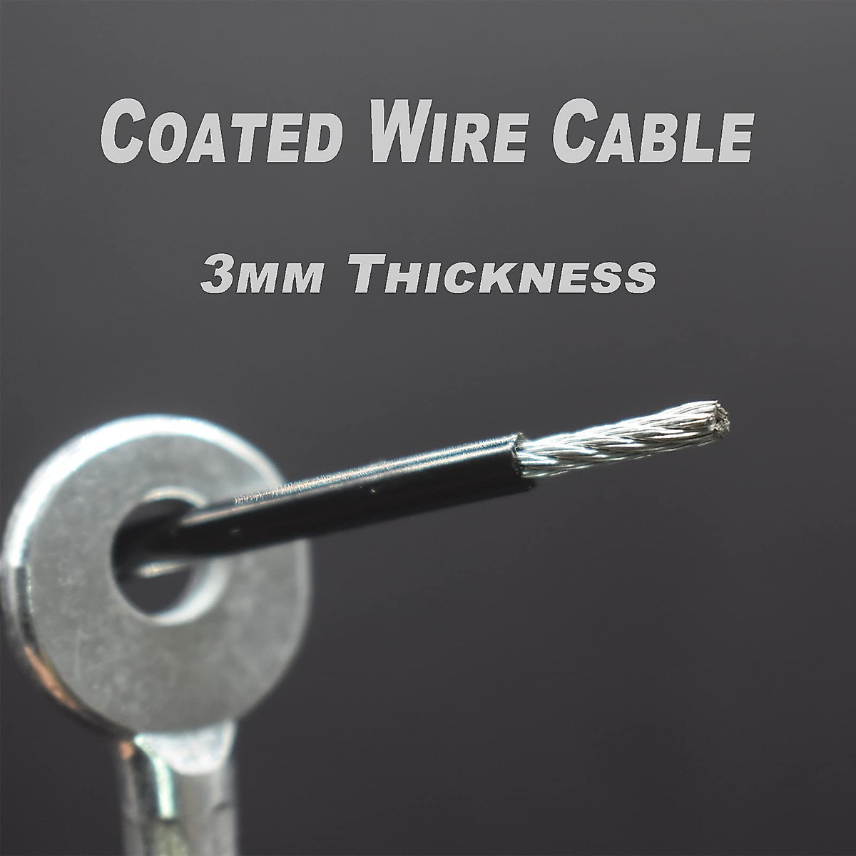 Bytiyar 10 pcs 20 inch (50cm) 3mm Thickness Galvanized Steel Wire Cable Eyelets Ended Short Rope Lanyard Safety Tether Chain Lock with Vinyl Coated Cover Black