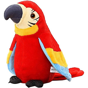 Kuchung Talking Parrot Repeat What You Say Stuffed Animal Plush Toy Macaw Funny Learning Good Electronic Record Animated Bird Shake Wings Speaking Pet Interactive Toys, Red
