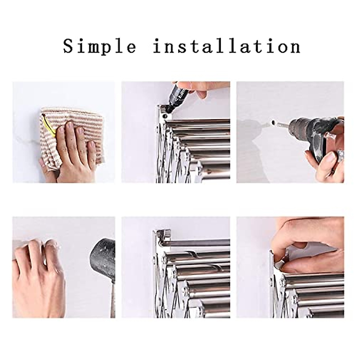 XMCX Foldable Laundry Drying Rack Wall Mounted Clothes Airer Compact Portable Collapsible Easy Storage Large Capacity Drying Rods Dryer (Size : 50cm/19.7inch)