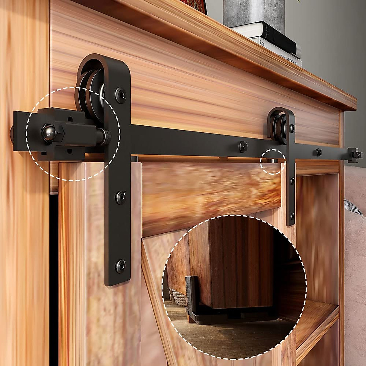 CCJH 4FT Mini Sliding Barn Door Hardware Kit Closet Cabinet 48" Track System Carbon Steel Basic Roller Hanger for Single 24" Wide Door Panel