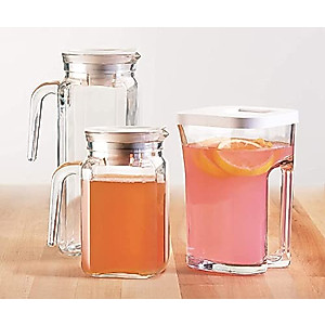 Amici Home Italian Igloo Quadra Glass Pitcher with Lid and Spout | Set of 2 | 17-Ounce | Clear Glass Water Pitcher for Refrigerator | Carafe for Iced Tea, Juice, Milk, Cold Brew and Mimosa Bar