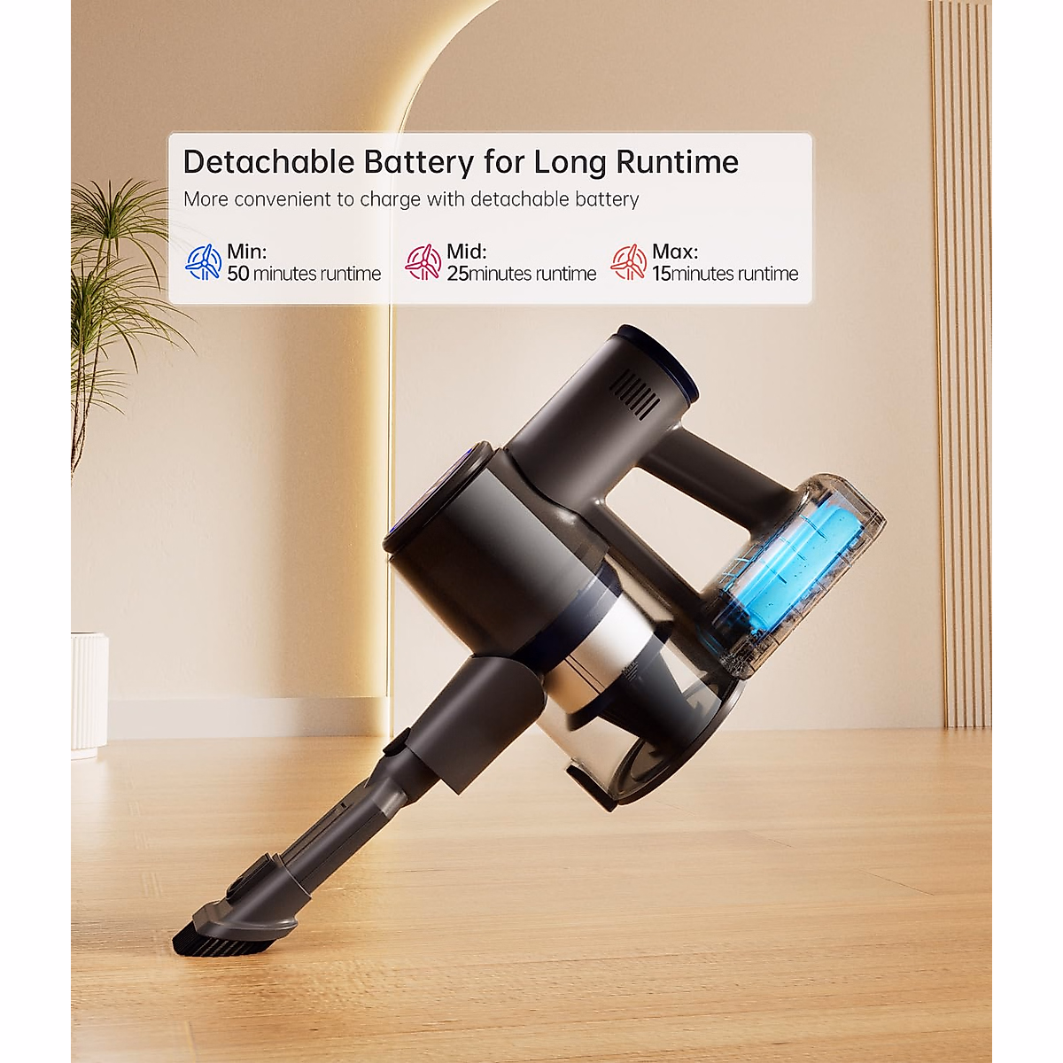 VOVGUU Cordless Vacuum Cleaner 28KPA, Stick Vacuum Cleaner Cordless with 7 Power Modes, 50 Mins RunTime Vacuum Cleaners for Home Hardwood Floor and Carpet, Pet Hair