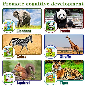 Aitey Set of 6 Toddler Puzzles Ages 2-4, Wooden Jigsaw Puzzles for Kids Ages 3-5, Puzzles for Toddlers 2 3 4 Year Old, Kids Puzzle Toys with Animal Patterns Educational Toys for Boys and Girls