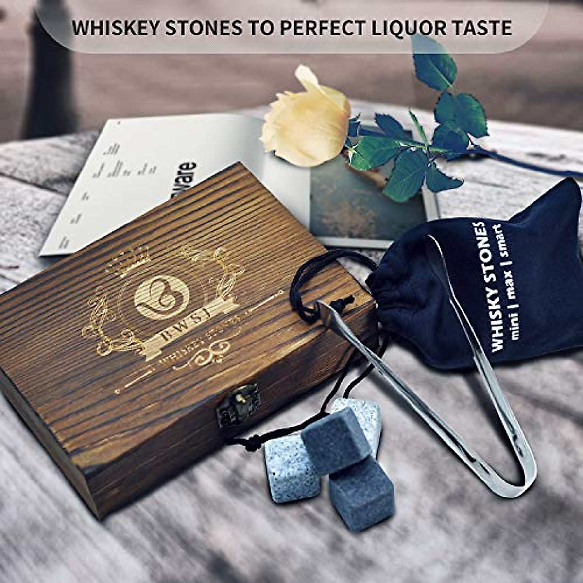 Gifts for Men Chilling Stones,12 Granite Stones Whiskey Gifts for Boyfriend Dad Bar Party Fathers Day Christmas Birthday Festival Anniversary or Retirement