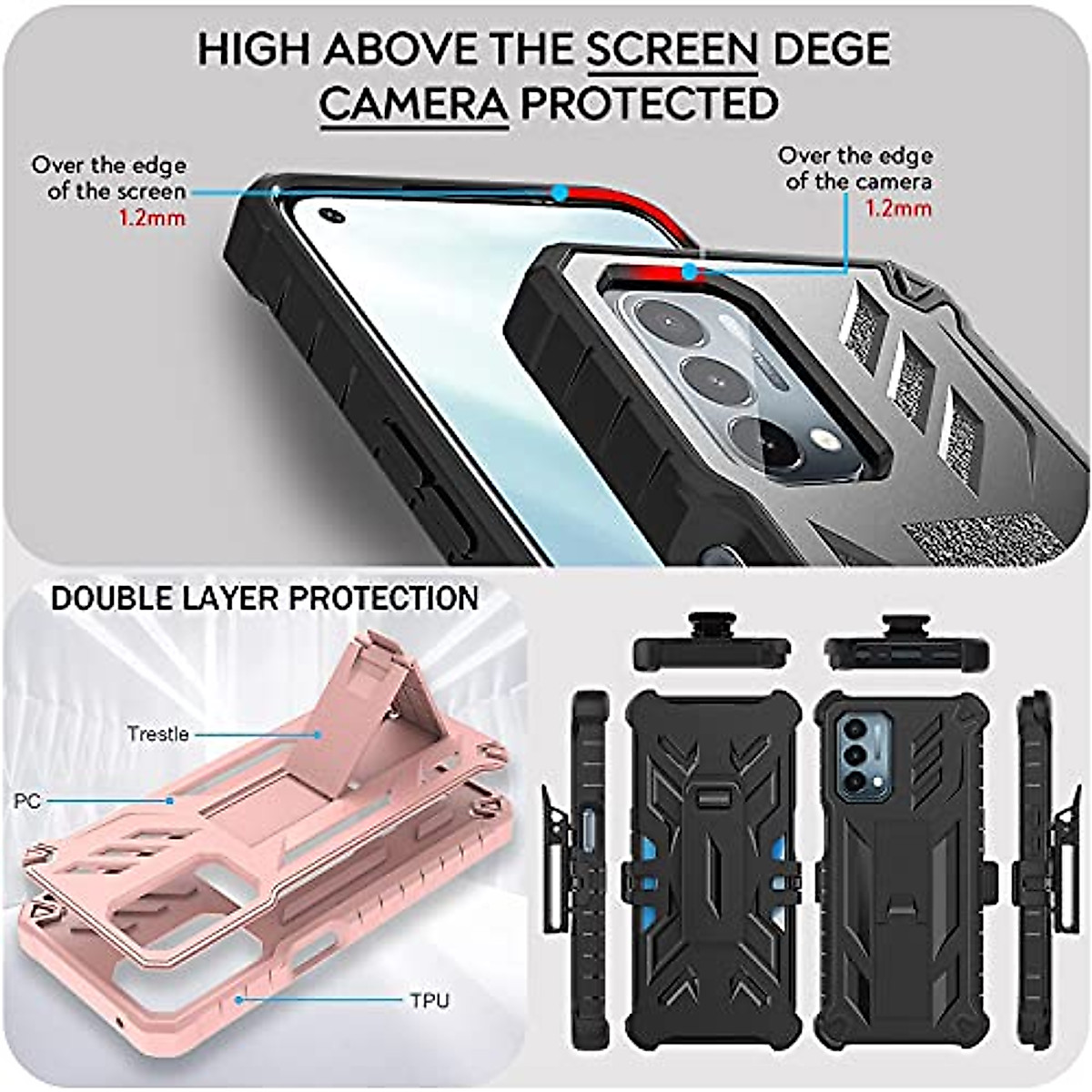 Case for OnePlus Nord N200 5G Case with Screen Protector x2 Tempered Glass [Rotating Belt Clip Holster] [Kickstand] Military Grade Heavy Duty Bumper Shockproof Full Body Protection Nord N200 5G Case-4