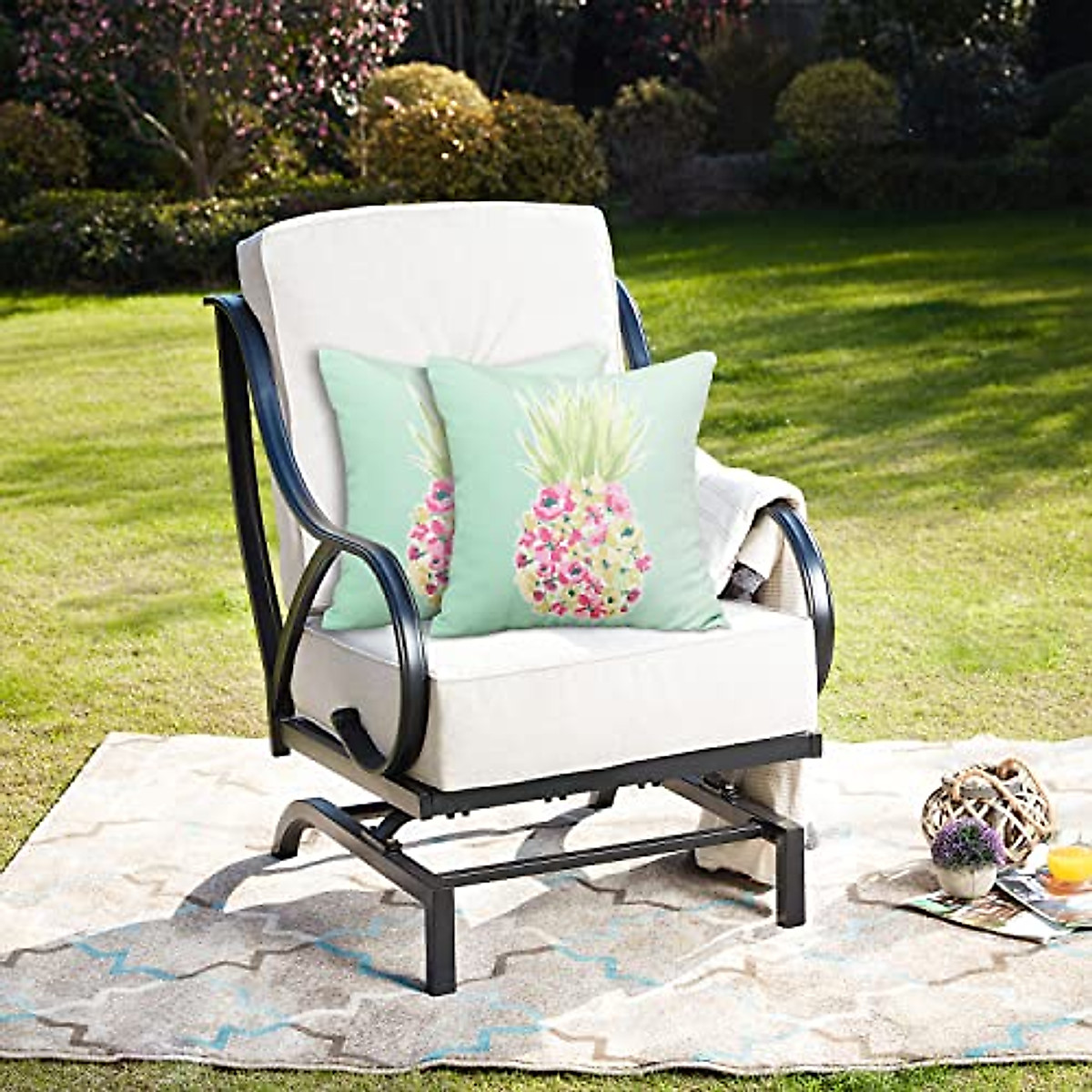 Mary Hatch Outdoor Decorative Pillow Covers Waterproof 18x18 inches 2 Pack Summer Throw Cushion Covers with Pineapple Pattern Pillow Cases for Garden Patio Furniture Couch, Turquoise