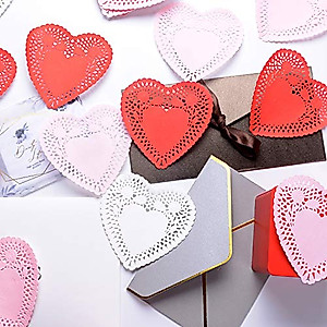 4 Inch Mini Valentine Heart Doilies Cutouts Lace Paper with 3 Colors Red, Pink and White for Valentine's Day Party (300 Pieces)