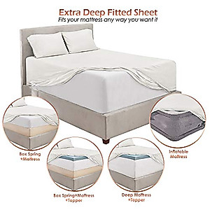 Nestl White California King Fitted Sheet, Extra Deep Pocket Cal King Fitted Sheet Only, 1800 Microfiber Fitted Bed Sheet, Ultra Soft Fitted Sheet California King Fits up to 24 Inch Mattress